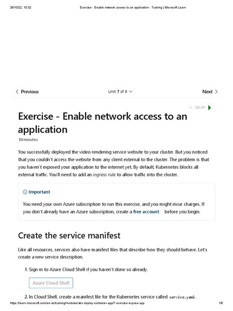 exercise enable network access to an application training