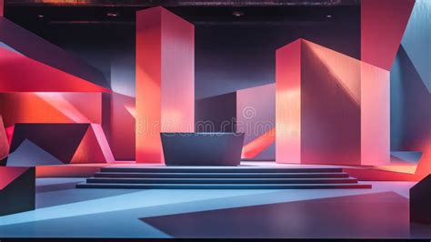 Sleek Angular Podium Staging In Vibrant Modern Design Aesthetic Stock