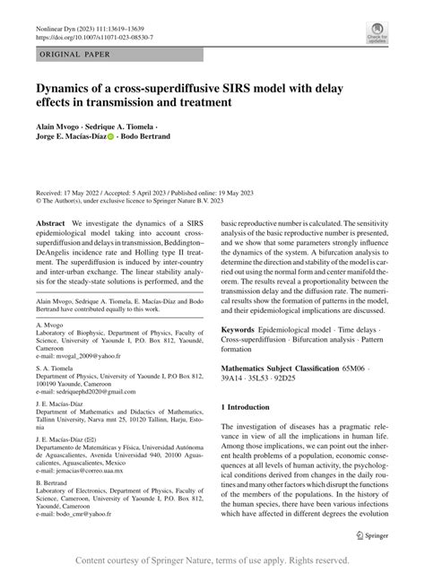 Nonlinear Dynamics Dynamics Of A Cross Superdiffusive Sirs Model With