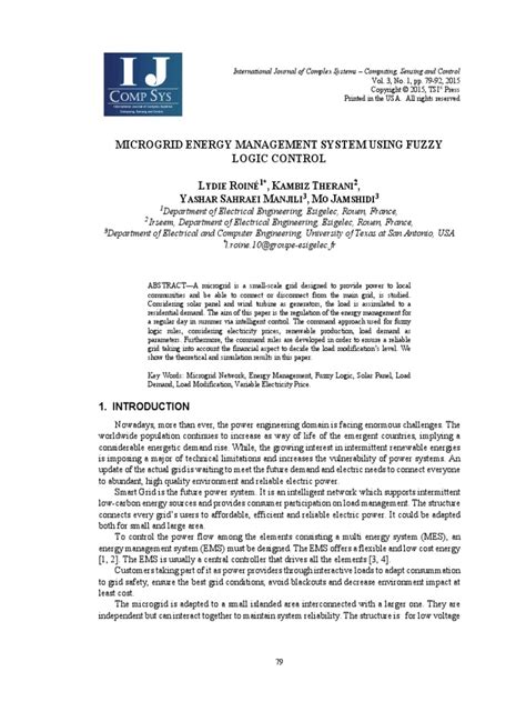Microgrid Energy Management System Using Fuzzy Logic Control L R K T Y S M M J Download