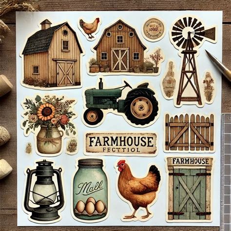Sticker Farmhouse Em 2025 Adesivos Adesivos Para Impressão Ilustrações