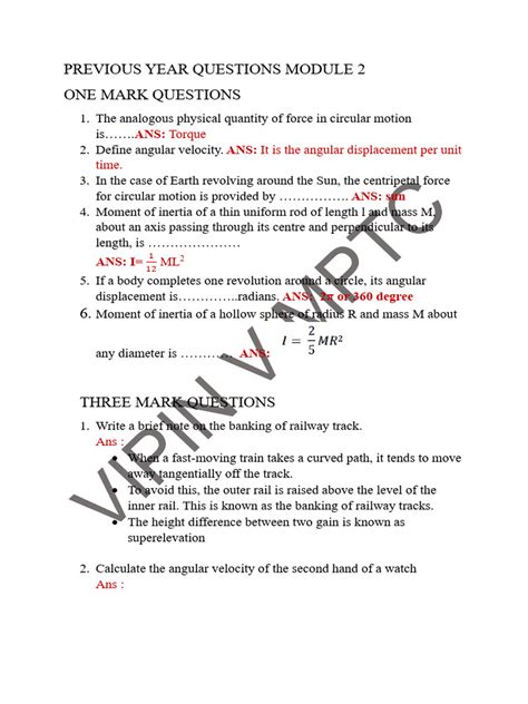 previous year questions with answers o module 2 pdf rotation around
