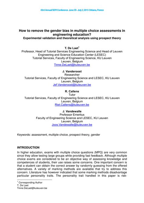 Pdf How To Remove The Gender Bias In Multiple Choice Assessments In Engineering Education