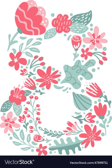 Hand Drawn Font Number 8 Eight With Flowers Vector Image Hand Drawn Font Number 8 Eight With Flowers Vector Image