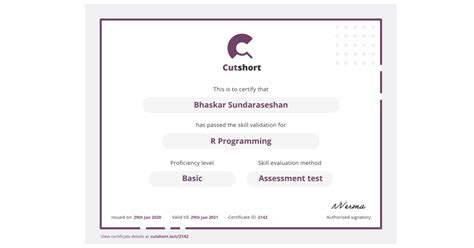 Bhaskar S Skill Certificate For R Programming Cutshort