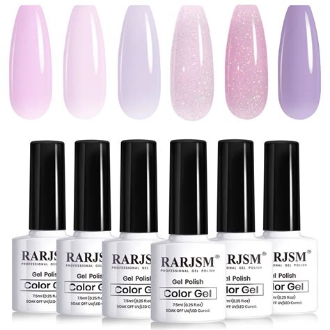 Rarjsm Nude Gel Nail Polish Purple Glitter 6pcs Set 75ml Jelly