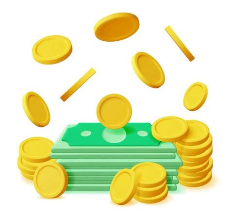 3d 달러 지폐와 금화 아이콘 프리미엄 벡터