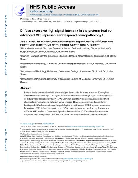 Pdf Diffuse Excessive High Signal Intensity In The Preterm Brain On Advanced Mri Represents
