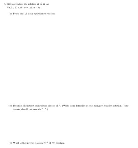 Solved 6 28 Pts Define The Relation Ron Z By Vab E Z A