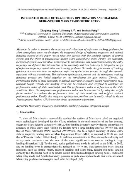 Pdf Integrated Design Of Trajectory Optimization And Tracking Guidance For Mars Atmospheric Entry