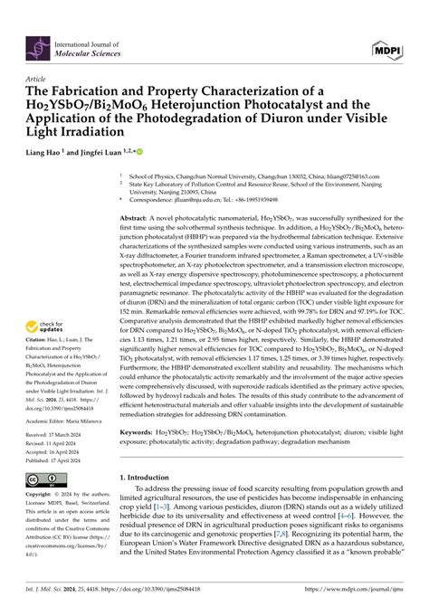 Pdf The Fabrication And Property Characterization Of A Ho2ysbo7bi2moo6 Heterojunction