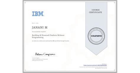 janani muthusamy on linkedin completion certificate for building ai powered chatbots without