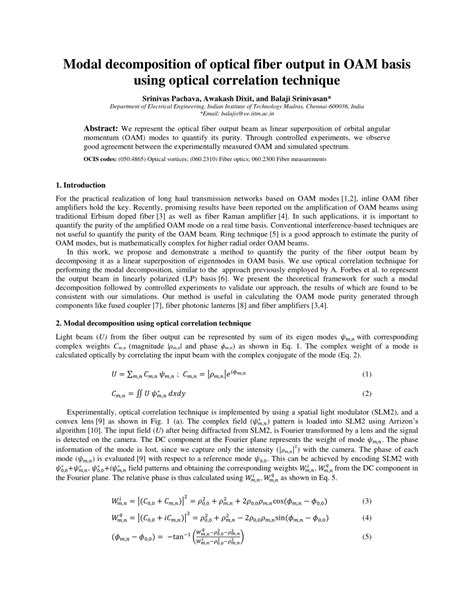 Pdf Modal Decomposition Of Optical Fiber Output In Oam Basis Using Optical Correlation Technique