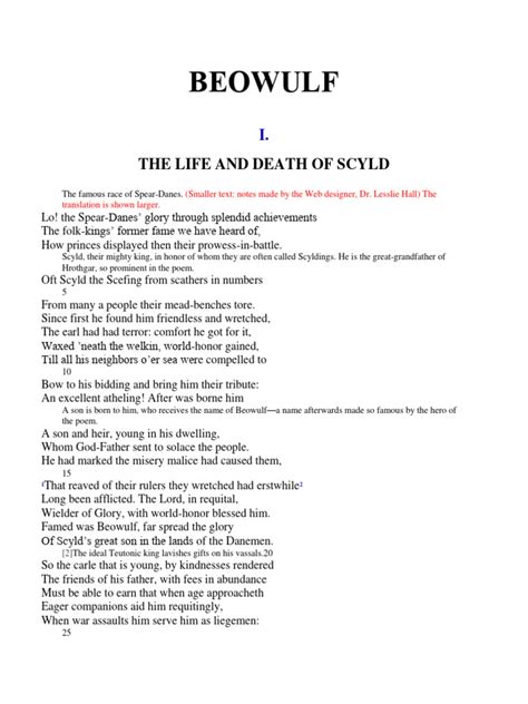 Beowulf First Translation Reading 1 Download Free Pdf Beowulf