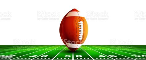 현실적인 스타일의 스포츠와 승리 개념 흰색 배경에 경기장과 함께 미식 축구를 하기 위한 축구공 골인에 대한 스톡 벡터 아트 및