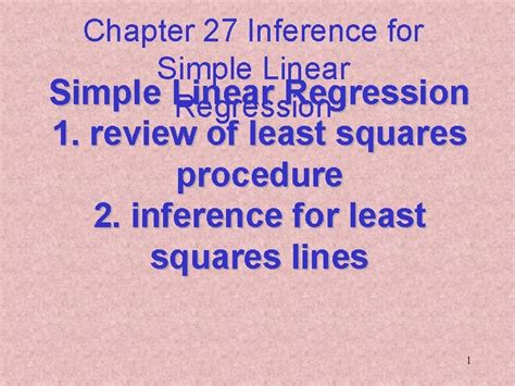 Chapter 27 Inference For Simple Linear Regression 1