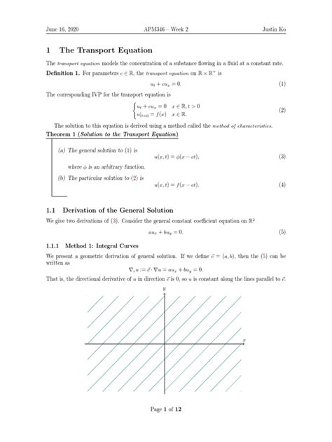 The Transport Equation Pdf Partial Differential Equation Ordinary