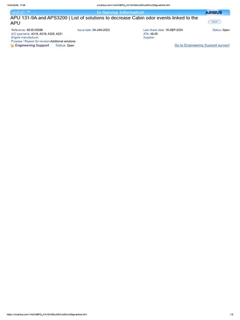 Apu 131 9a And Aps3200 List Of Solutions To Decrease Cabin Odor Events