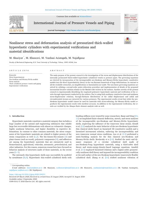 Pdf Nonlinear Stress And Deformation Analysis Of Pressurized Thick Walled Hyperelastic