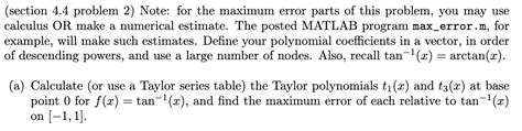 Solved Section Problem Note For The Maximum Error Chegg