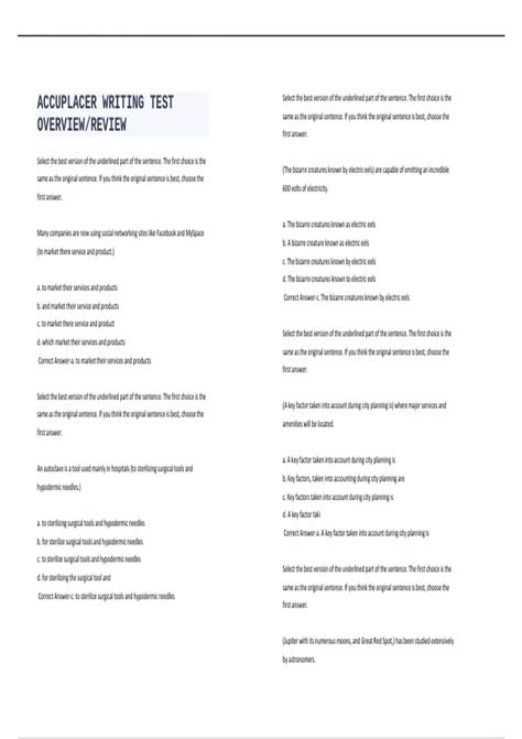 ACCUPLACER WRITING TEST OVERVIEW REVIEW WITH SURE ANSWERS ACCUPLACER WRITING Stuvia US