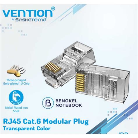 Jual Konektor Rj45 Vention Cat6 Cat 6 Utp Modular Gigabit Plug Connector Ethernet Isi 50pcs