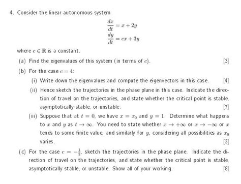 Solved 4. Consider the linear autonomous system dar I + 2y | Chegg.com