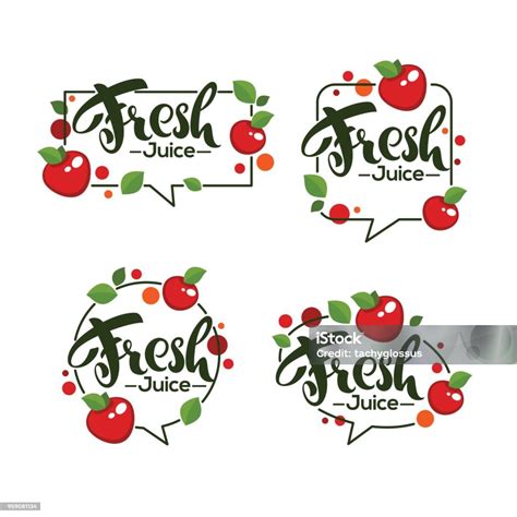 밝은 스티커 엠 블 럼 로고와 글자 구성으로 레드 애플 신선한 주스에 대 한 레이블 벡터 컬렉션 0명에 대한 스톡 벡터 아트 및 기타 이미지 Istock