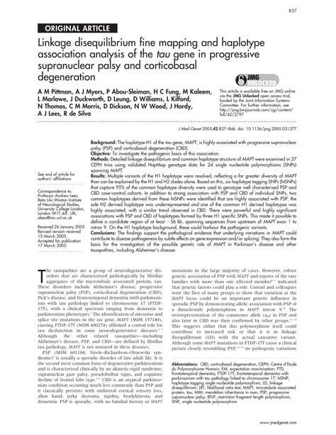 Pdf Linkage Disequilibrium Fine Mapping And Haplotype Association Analysis Of The Tau Gene In