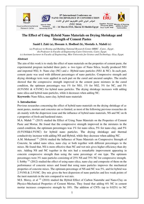 Pdf The Effect Of Using Hybrid Nano Materials On Drying Shrinkage And