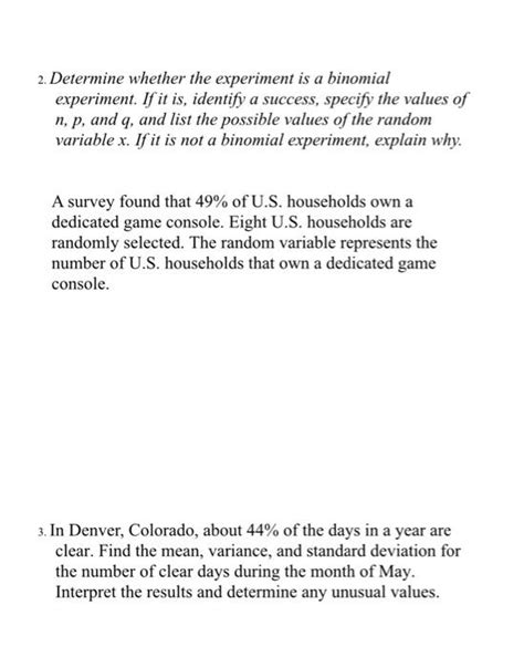 solved 2 determine whether the experiment is a binomial