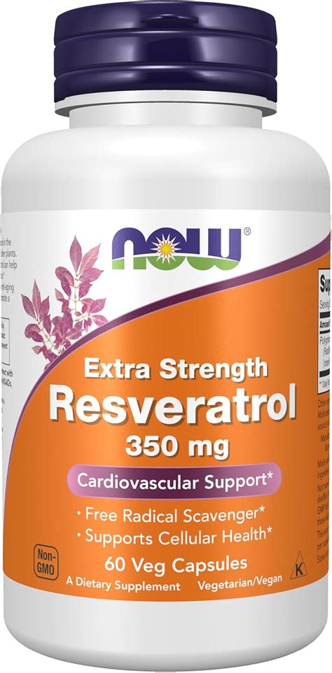Now Supplements Extra Strength Resveratrol 350mg Natural Trans