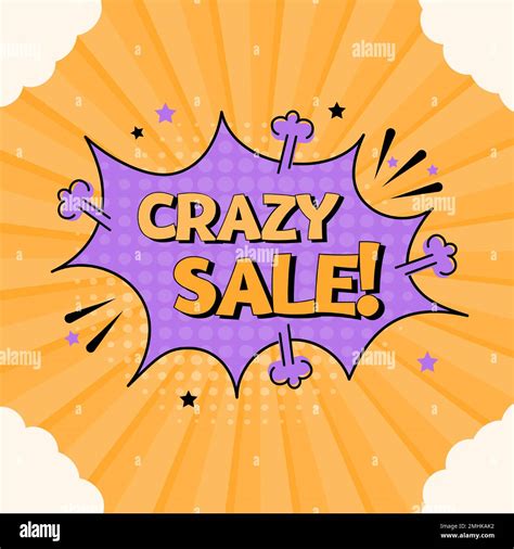 Comic speech bubble with expression text crazy sale. Vector bright dynamic cartoon illustration ...