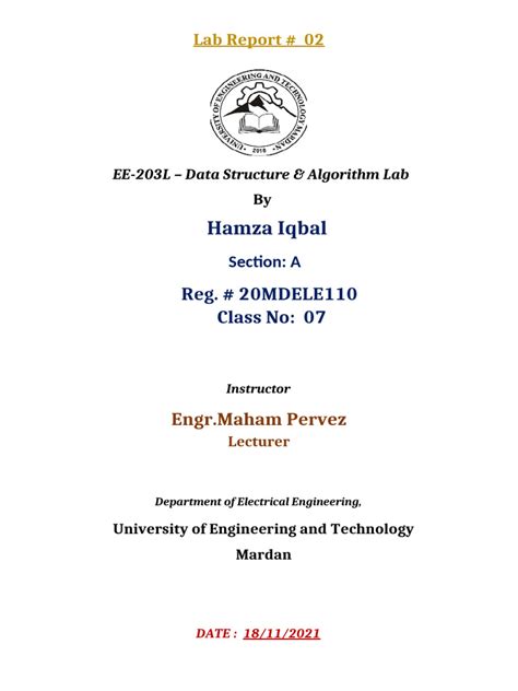 Dsa Lab 02 20mdele110 Pdf Technology And Engineering