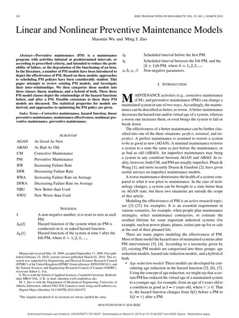 Pdf Preventive Maintenance Models A Review