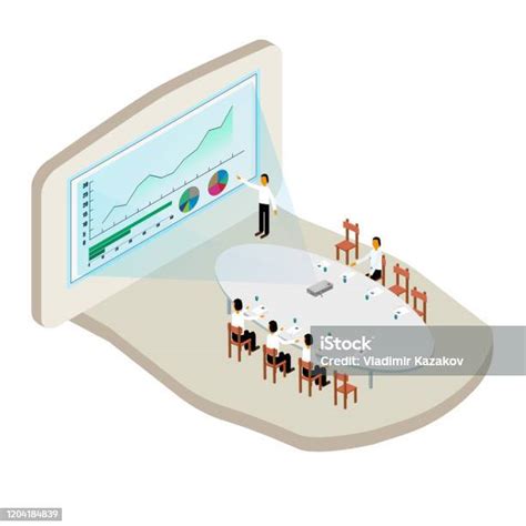 그래프와 차트와 데이터 분석회의에서 프리젠 테이션 인포그래픽이 있는 팀워크 컨셉 개발 전략에 대한 토론 흰색 배경에서 분리된