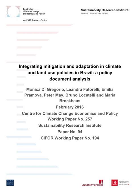 Pdf Integrating Mitigation And Adaptation In Climate And Land · Locally Specific Climate