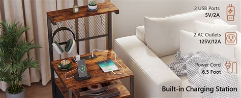 Trifeble Tall Nightstand Set Of 2 With Charging Station And