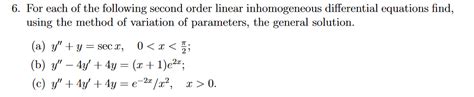 solved 6 for each of the following second order linear