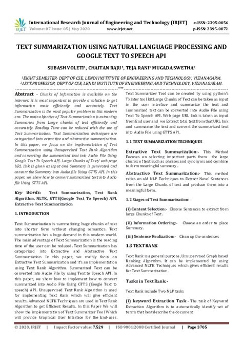 (PDF) IRJET- TEXT SUMMARIZATION USING NATURAL LANGUAGE PROCESSING AND ...
