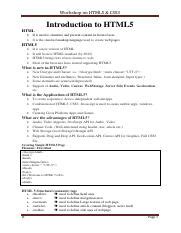 HTML CSS Pdf Workshop On HTML CSS Introduction To HTML HTML It Is Used To Structure