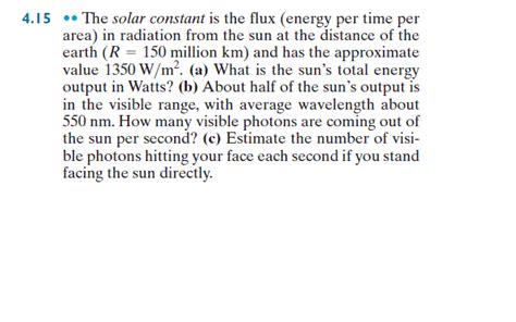 Solved The Solar Constant Is The Flux Energy Per Time Per
