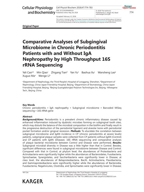 Pdf Comparative Analyses Of Subgingival Microbiome In Chronic