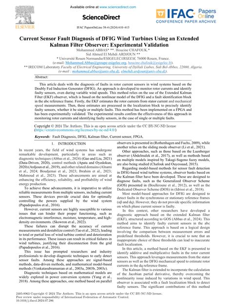 Pdf Current Sensor Fault Diagnosis Of Dfig Wind Turbines Using An Extended Kalman Filter