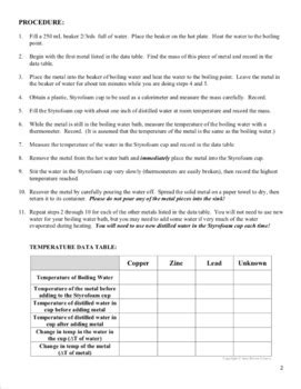 Chemistry Lab Specific Heat Of A Metal By Amy Brown Science TpT