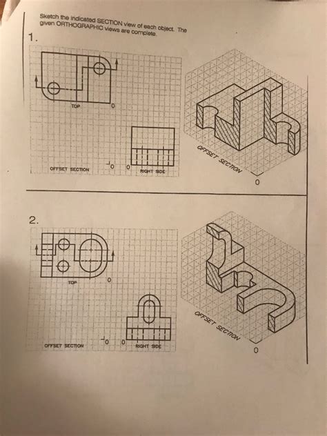 solved sketch the indicated section view of each object the