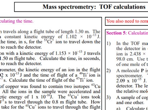 Tof Time Of Flight Mass Spec Calculations Teaching Resources