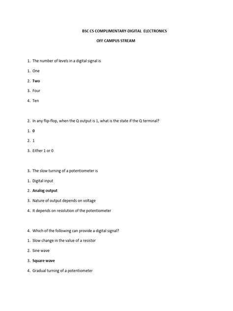 Digital Electronics Mcqs Pdf Digital Signal Logic Gate