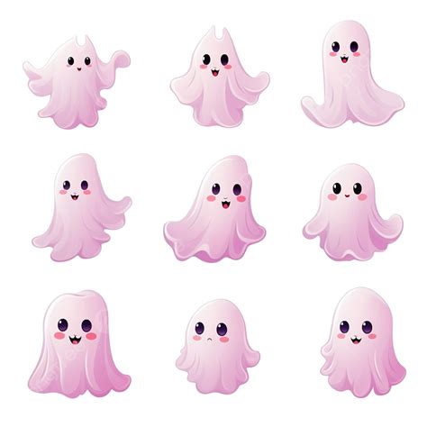 귀여운 핑크 할로윈 유령 세트 소름 끼치는 아기 부 캐릭터 다양한 감정을 가진 마법의 영혼 괴물 얼굴 호박 얼굴 할로윈 몬스터 Png 일러스트 및 이미지 에 대한 무료