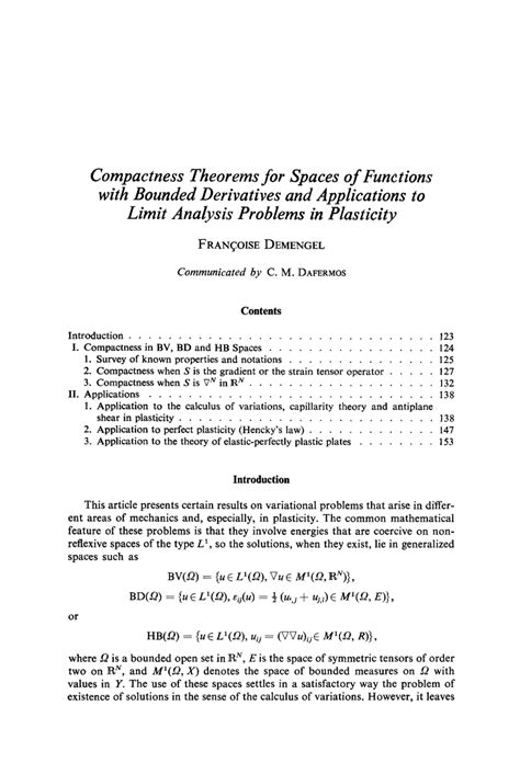 Pdf Compactness Theorems For Spaces Of Functions With Bounded